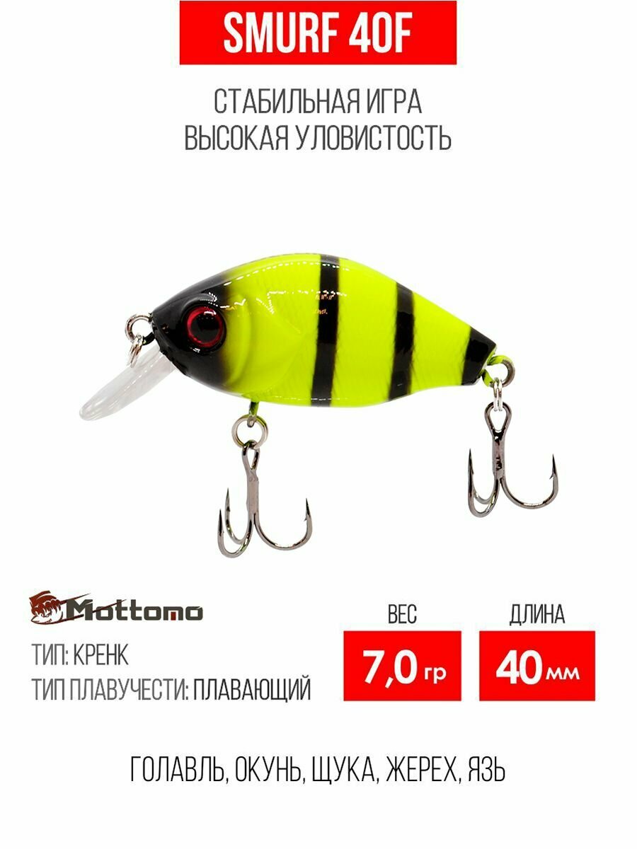 Воблер для рыбалки Mottomo Smurf 40F 7,0g Blue Chartreuse, крэнк плавающий для спиннинга. Приманка на голавля, форель.