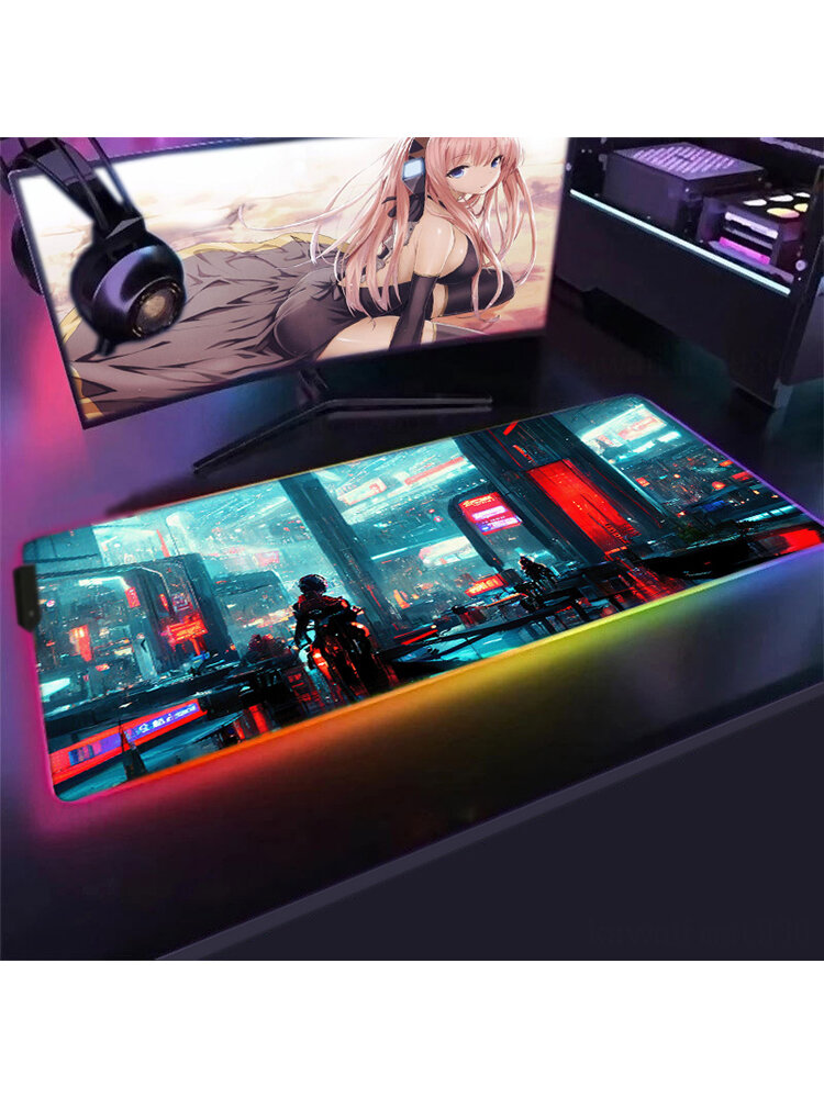 RGB LED Cyberpunk Игровой USB-коврик для мыши с клавиатурой, ковер для рабочего стола с размер 40x90xxl