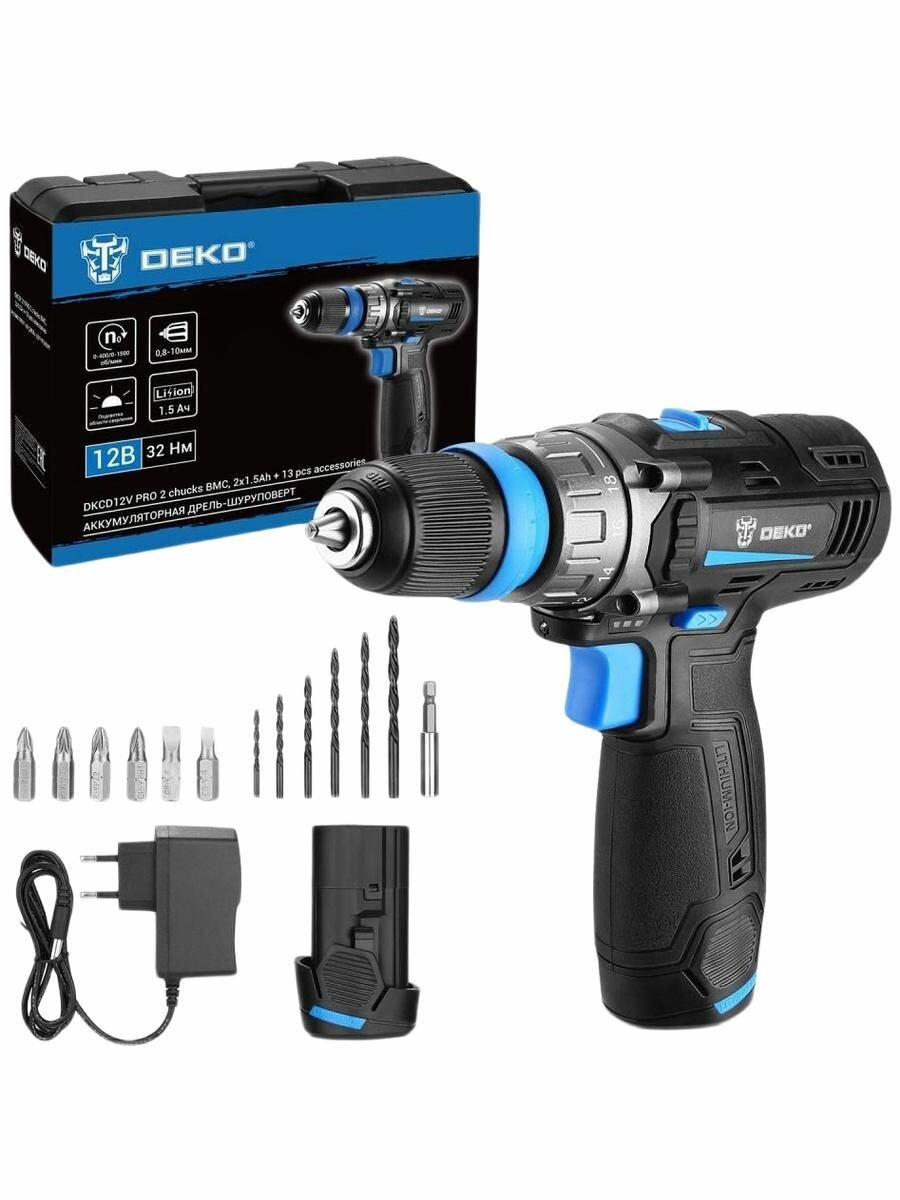 Дрель-шуруповерт DEKO DKCD12VDR PRO в кейсе co съемным патроном