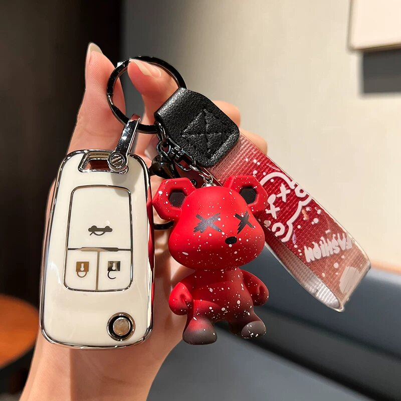 Чехол для ключа Buick B-модель с красным медвежьим подвесом, одинарная оболочка, белый цвет