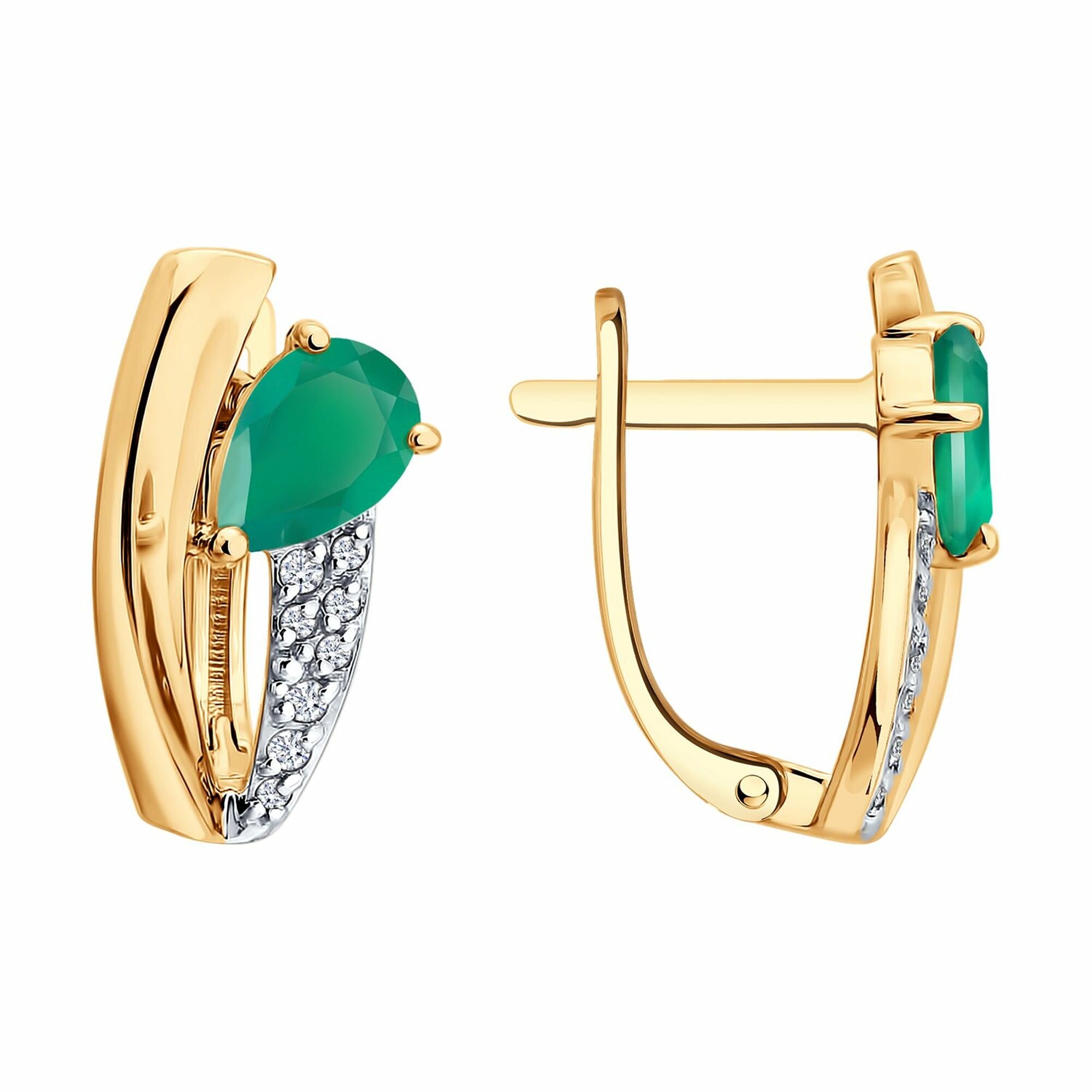 Серьги, красное золото, 585 проба, агат, фианит