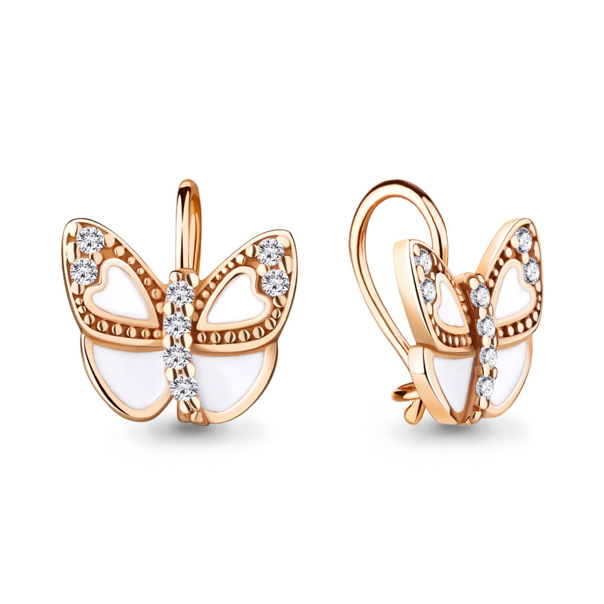 Серьги, серебро, 925 проба, золочение, фианит, эмаль