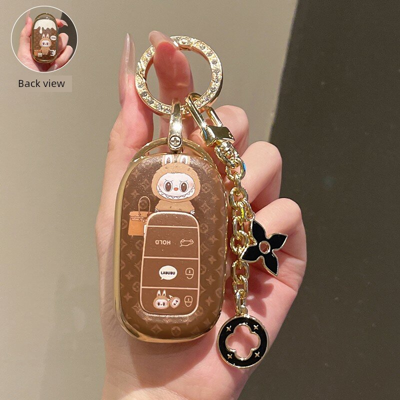 Чехол для ключа-брелока Labubu золотое кольцо с клеверной цепочкой для ключа багажника Honda