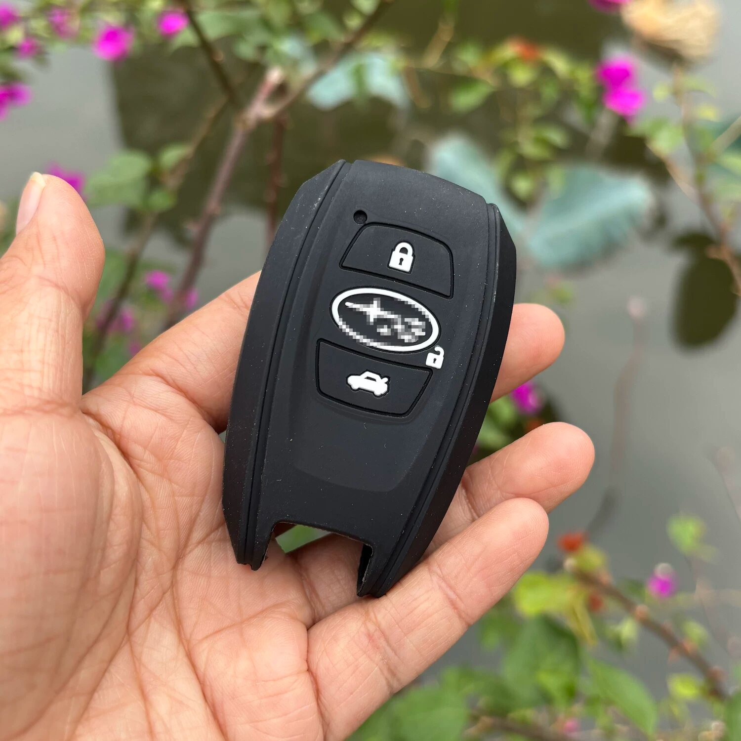 Мягкий силиконовый чехол для ключей Subaru Forester, Outback, XV, Legacy, BRZ - Черный 3-кнопочный с обычным креплением