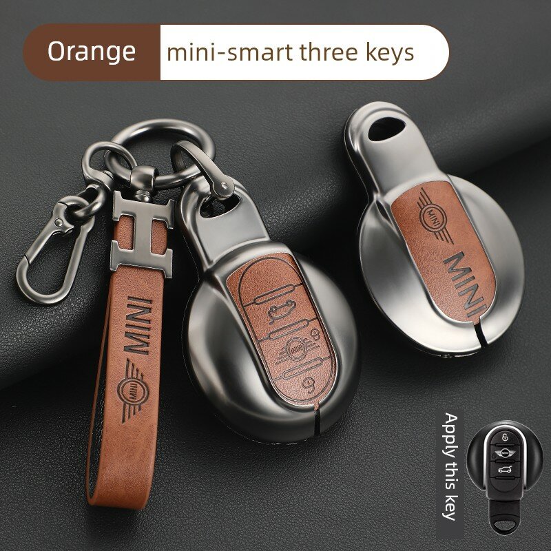 Чехол для ключей BMW Mini Cooper с кожаным кольцом H-образной формы и подковообразным замком в оранжевом цвете для