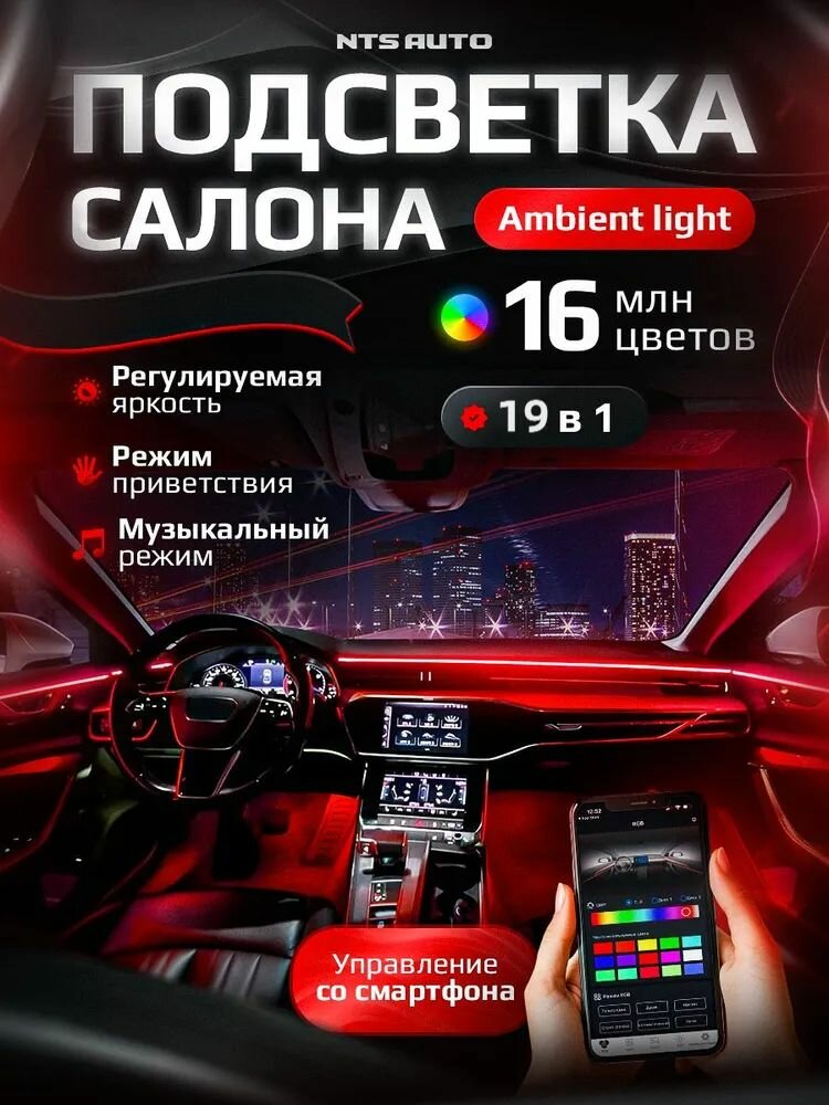 Комплект освещения салона автомобиля (18В1 + USB starry sky) /управление с мобильного телефона, интерфейс USB