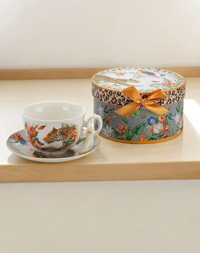 Чайная пара SIJ "Леопард", 220 мл, фарфор, подарочная упаковка