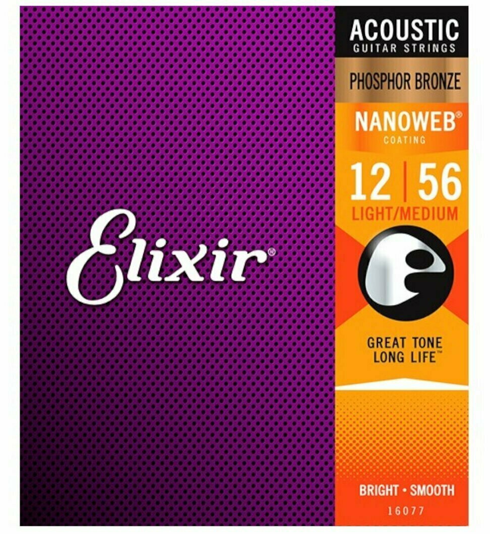 Струны для акустической гитары Elixir 16077 Nanoweb Light-Medium, фосфорная бронза, 12-56 Elixir 230 .