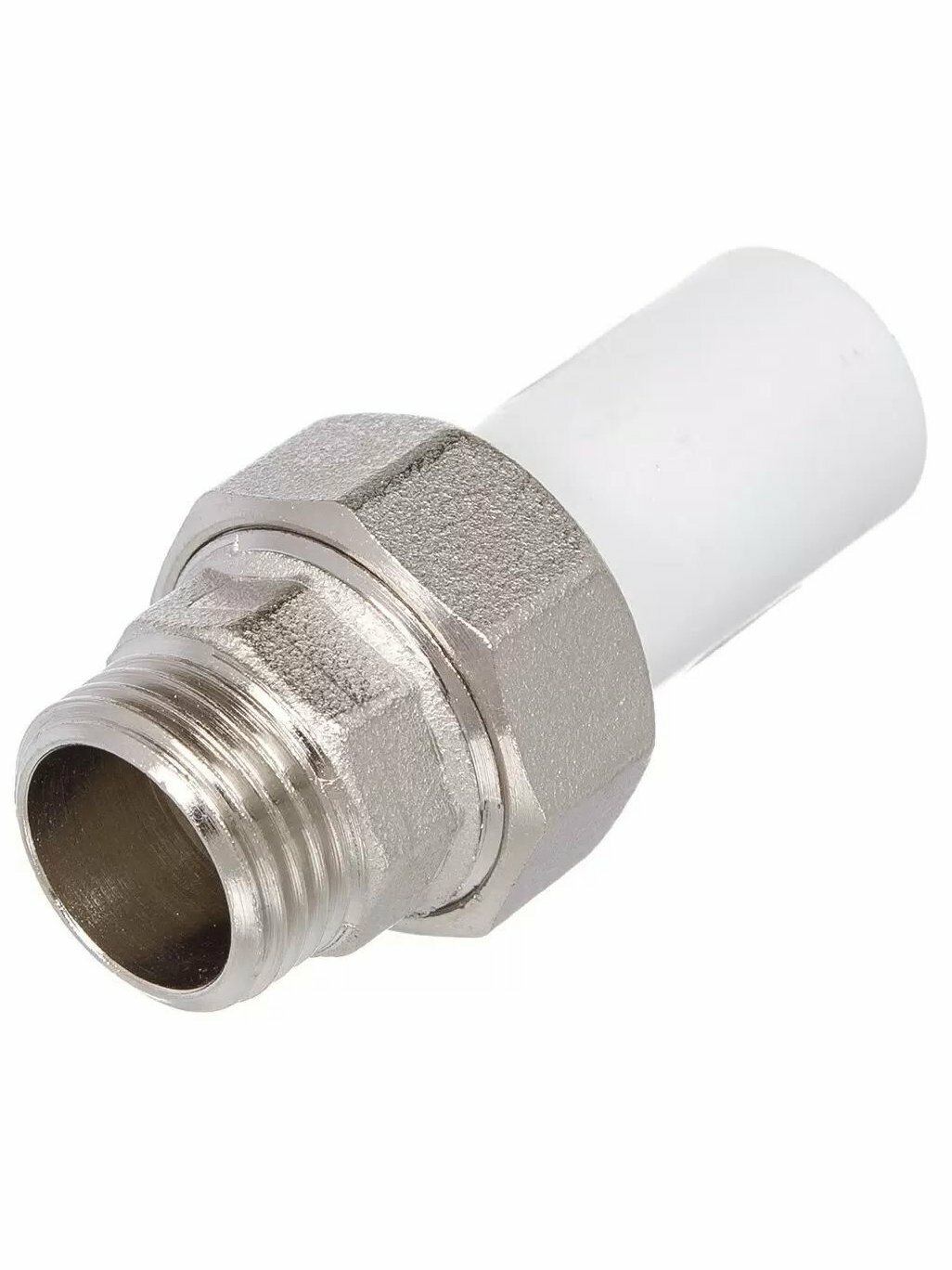 Муфта разъемная ниппельная РосТурПласт полипропилен d20х1/2' с наружной резьбой для водоснабжения и отопления белая