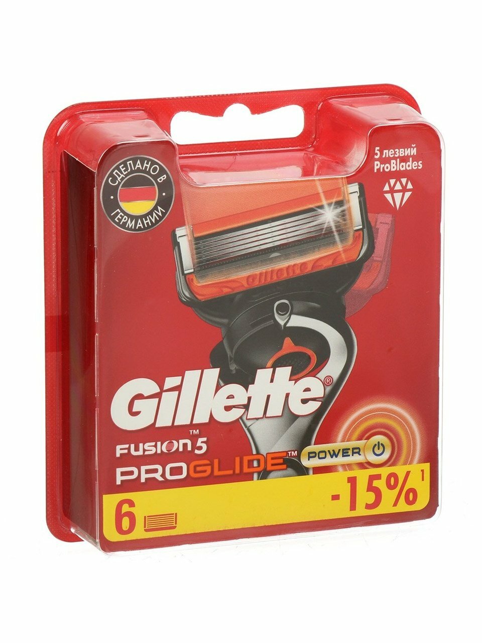 Сменные кассеты для бритв Gillette Fusion ProGlide Power, мужские, 6 штук. Оригинальные лезвия для комфортного бритья