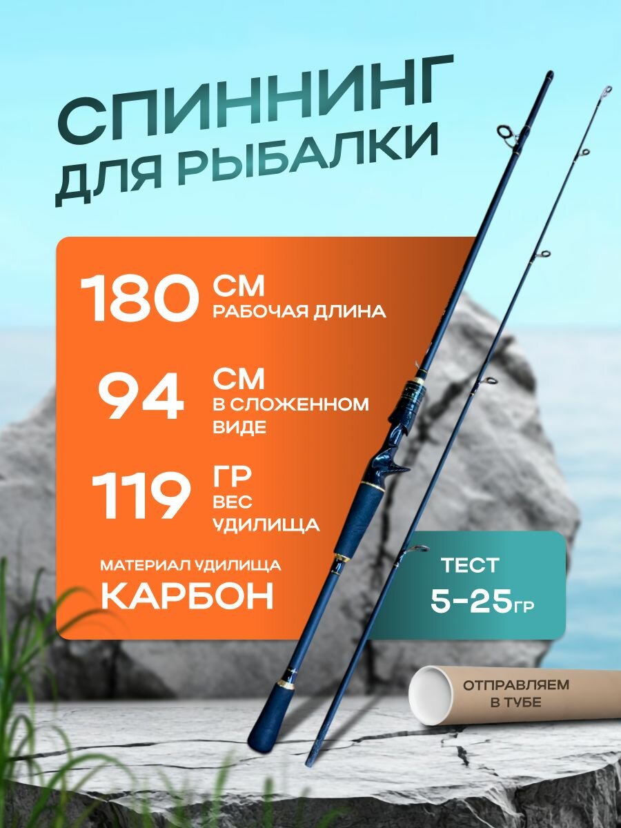 Удилище Спиннинг 1.8м черный Кастинговый