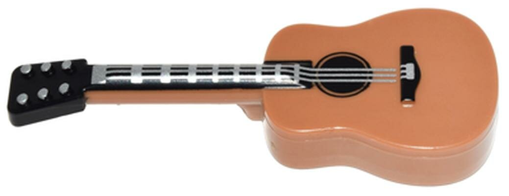 Деталь Lego 25975pb01 Minifigure, Utensil Musical Instrument, Guitar Acoustic with Black Neck and Silver Strings and Tuning Knobs Pattern