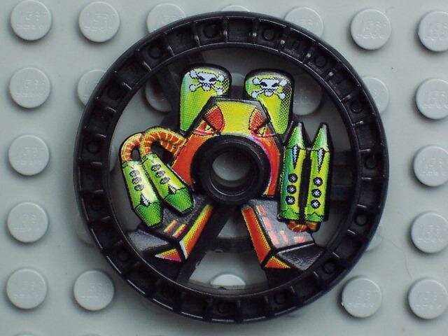Деталь Lego 32357pb01 Technic, Disk 5 x 5 - RoboRider Talisman Wheel, Toxic Mold with Robot Pattern