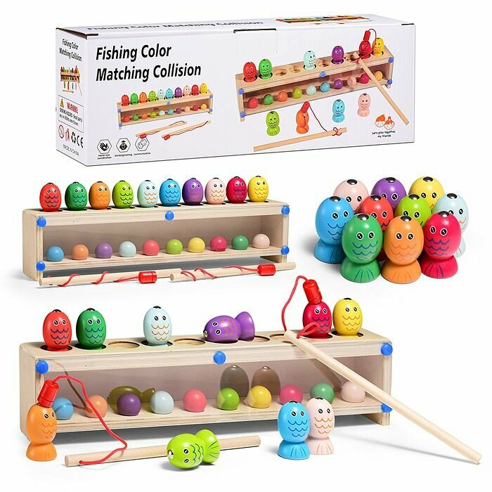 Игра развивающая Oubaoloon Цветная рыбалка, деревянная, настольная D2151