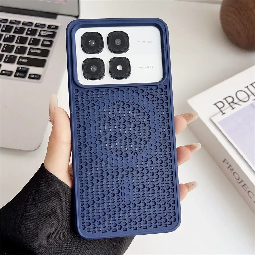 Чехол для Xiaomi Poco F6 Pro синий сотовый рассеиватель тепла