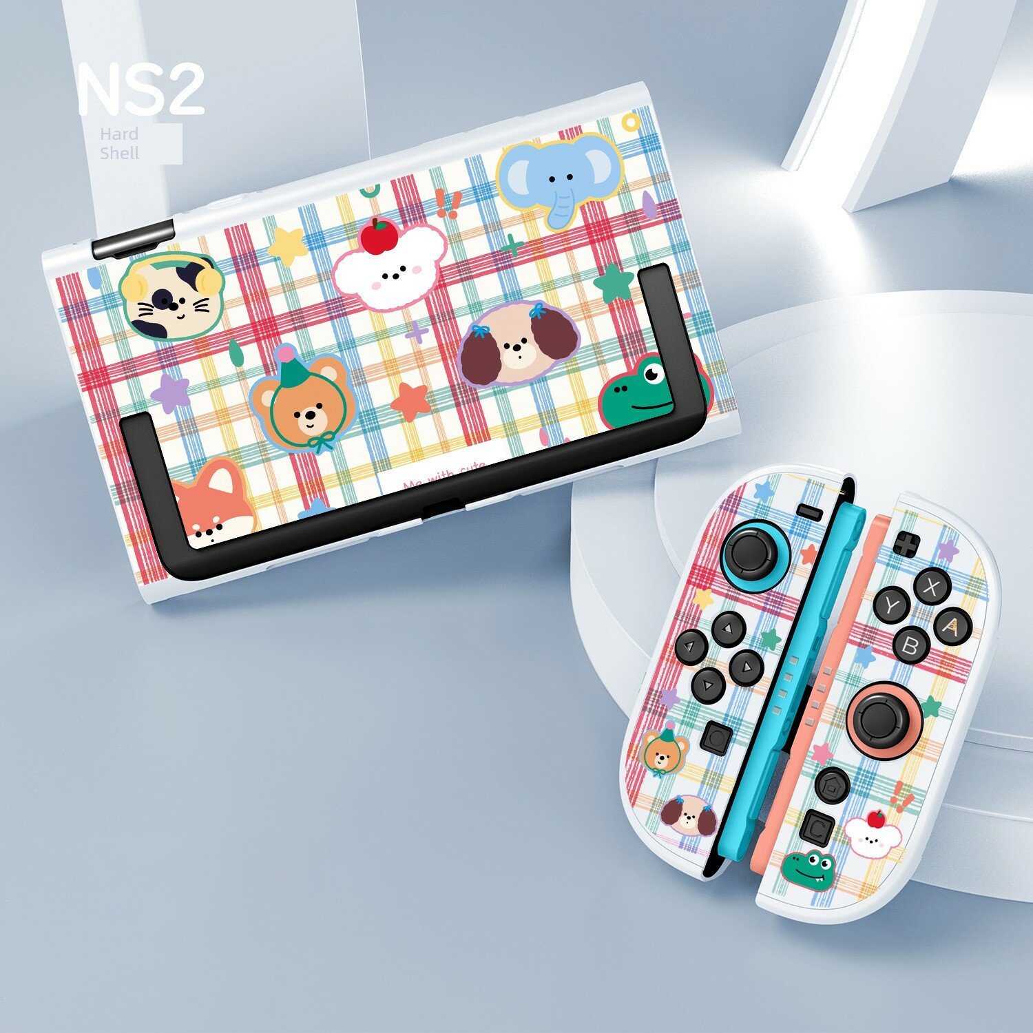 Чехол защитный для Nintendo Switch 2 с рисунком кошечек в клетку, белый - прочный и легкий