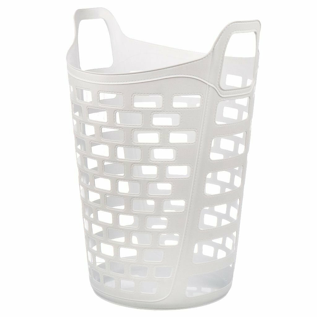 Корзина для белья и хранения вещей большая круглая 48х45х53 см белая пластиковая с ручками для ванной комнаты Y4-7815