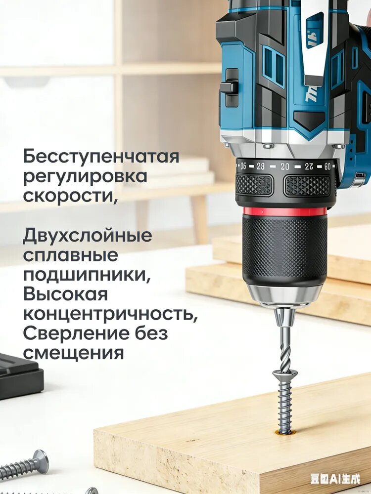 NanoPremium Бесщеточный шуруповерт с двумя аккумуляторами 16.8В, 120 Н. м, для дома и ремонта — фото 1