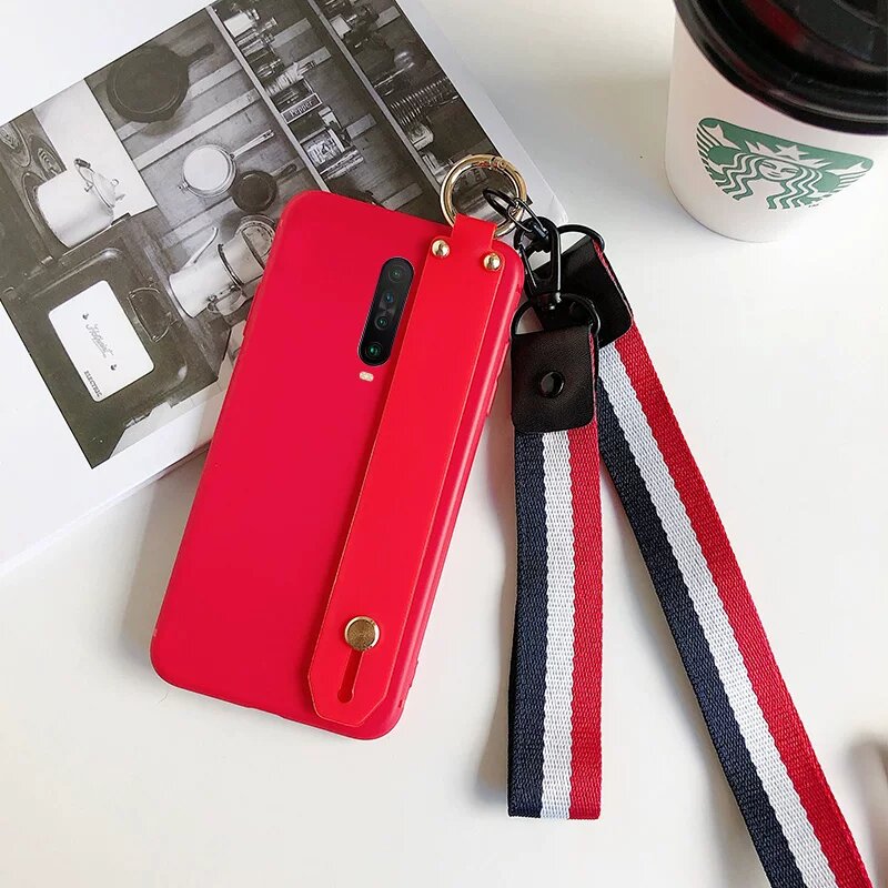 Красный силиконовый ударопрочный чехол для Redmi K30 с браслетом и висячим шнуром для мобильного