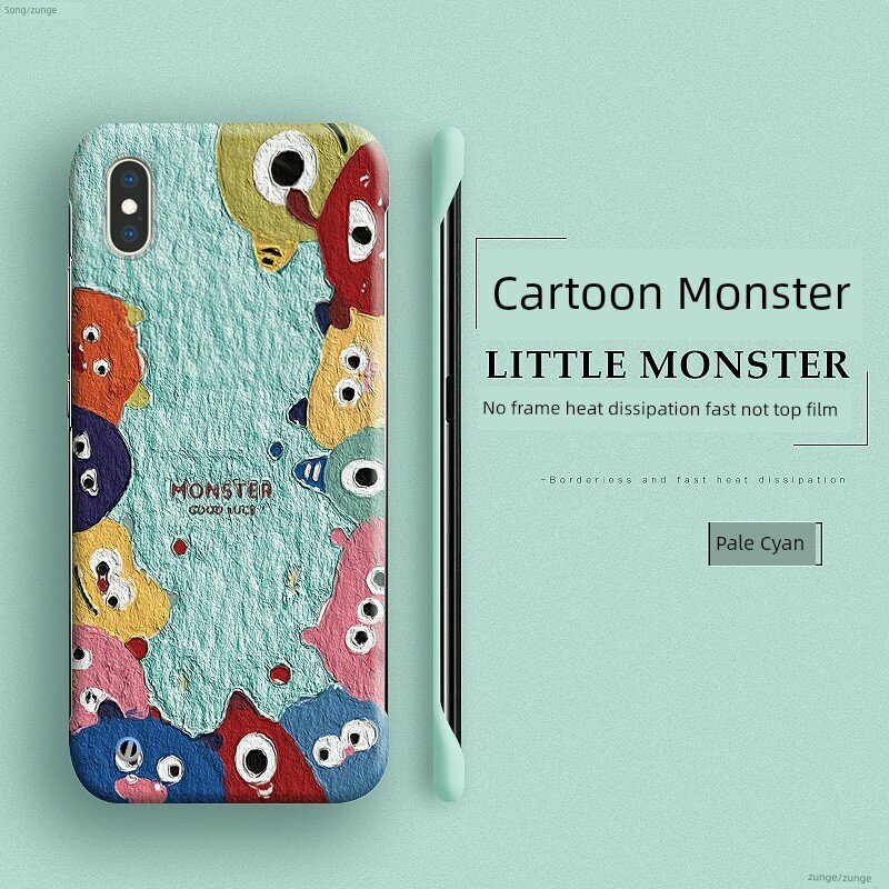 Чехол для iPhone XS серии Little Monster 2, безрамочный жесткий, цвет мятный, стиль масляной живописи