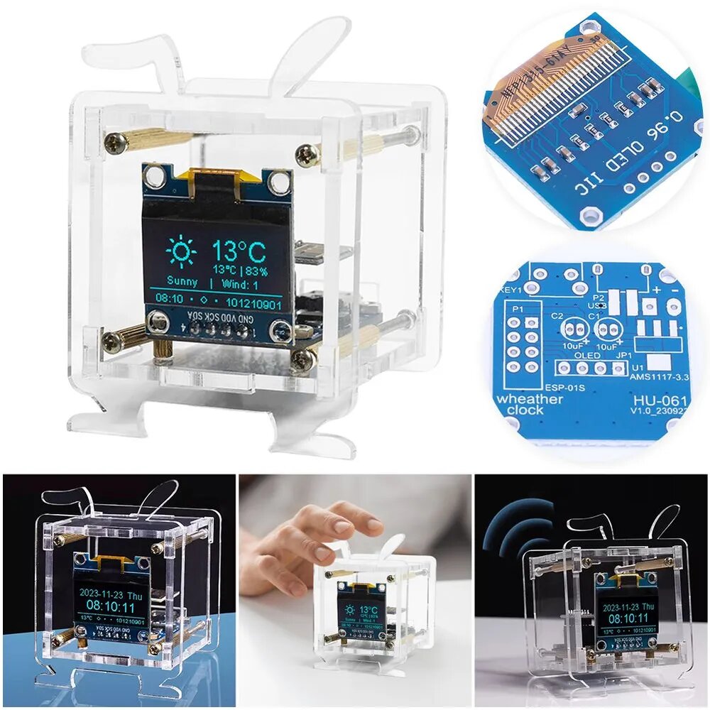 ESP8266-модуль электронных часов с OLED-дисплеем 0,96 дюйма, Wi-Fi 2,4 ГГц, функцией прогноза погоды