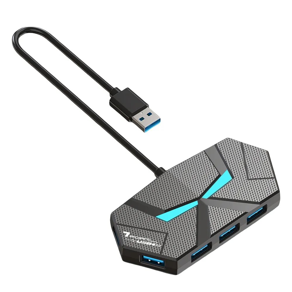 USB-хаб 3.0 с подсветкой, 7 портов, чёрный, 0,6 м. Компактный корпус