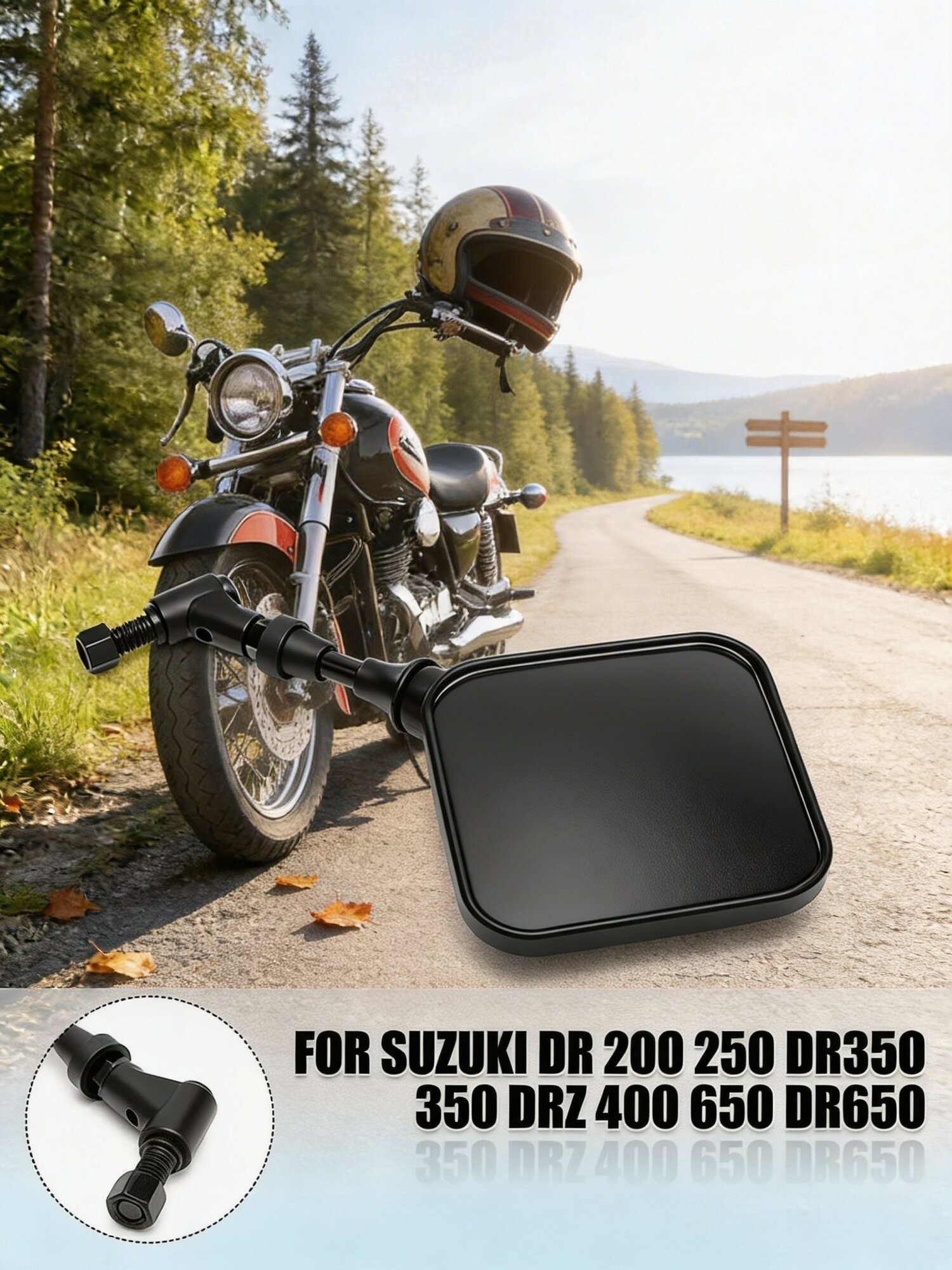 2 шт мотоциклетных зеркал заднего вида для Suzuki DR 200, DR 250, DRZ 400, DR650, металлический стержень с порошковым покрытием и корпус из АБС, правая резьба