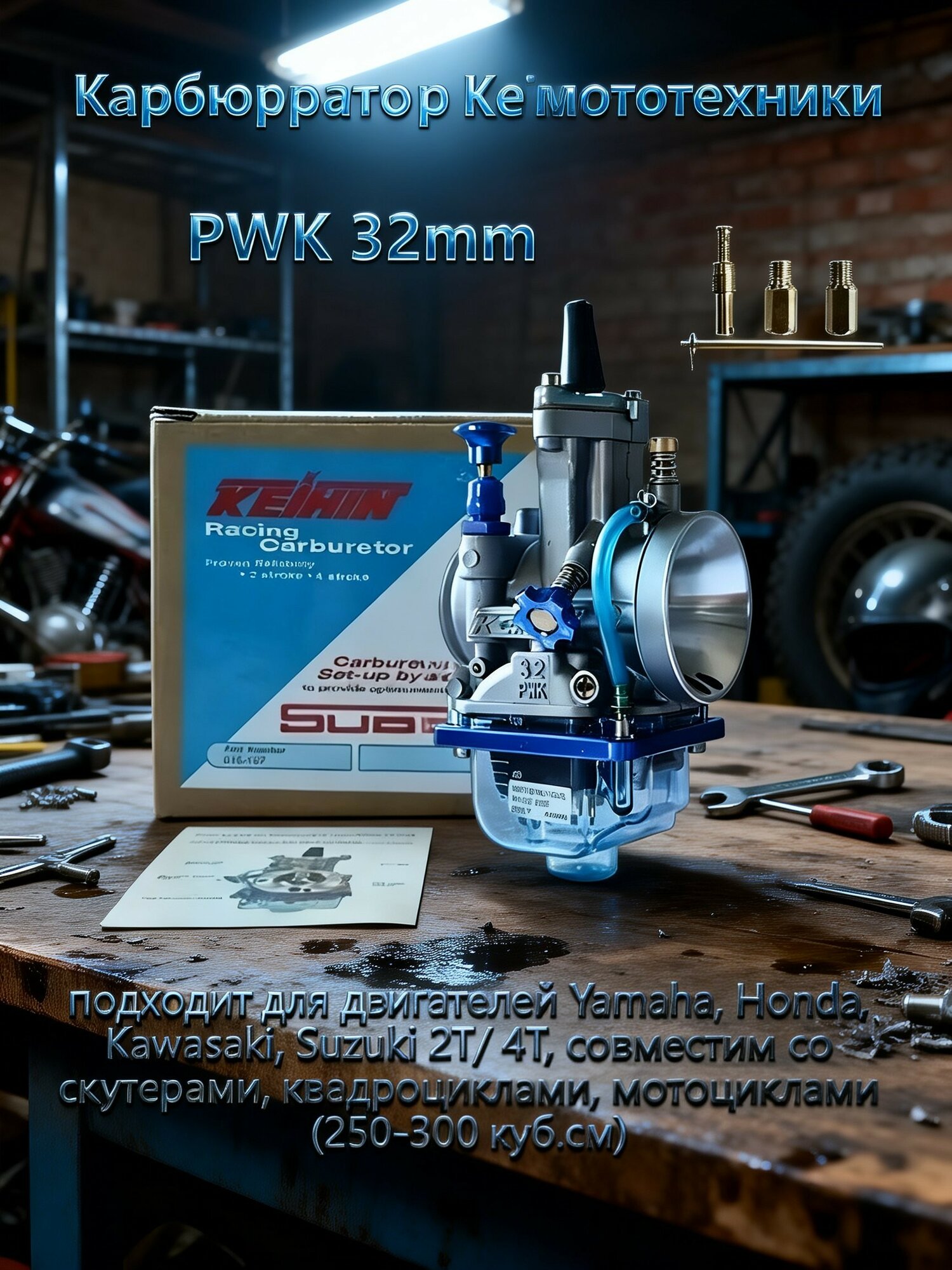 Карбюратор Keihin PWK 32 мм, для двигателей Yamaha Honda Kawasaki Suzuki 2T/4T, совместим со скутерами, квадроциклами и мотоциклами 250-300 куб. см