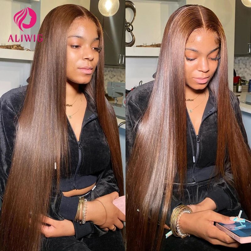 Парик прямой из натуральных волос, 26 дюймов, 150%, 4x4 Closure Wig