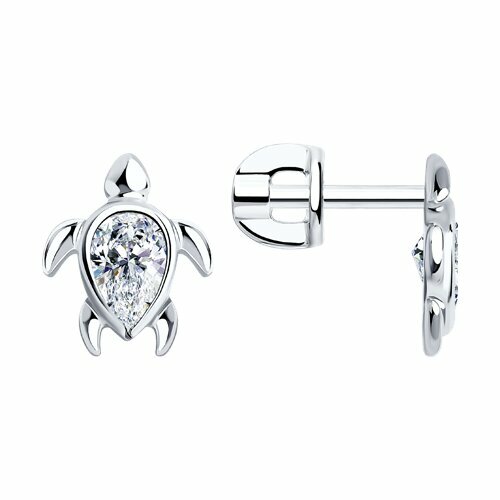 Серьги пусеты, серебро, 925 проба, родирование, фианит