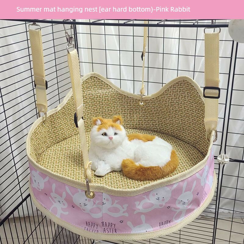 Кошачья подвесная кровать с жестким дном и охлаждающим матом, розовый кролик, малый размер для кошек до 5 фунтов