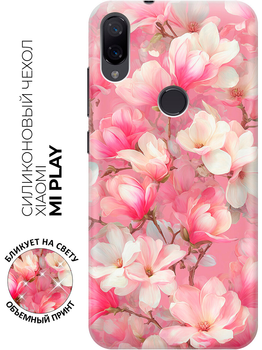 Силиконовый чехол на Xiaomi Mi Play с принтом "Розовое облако магнолий"