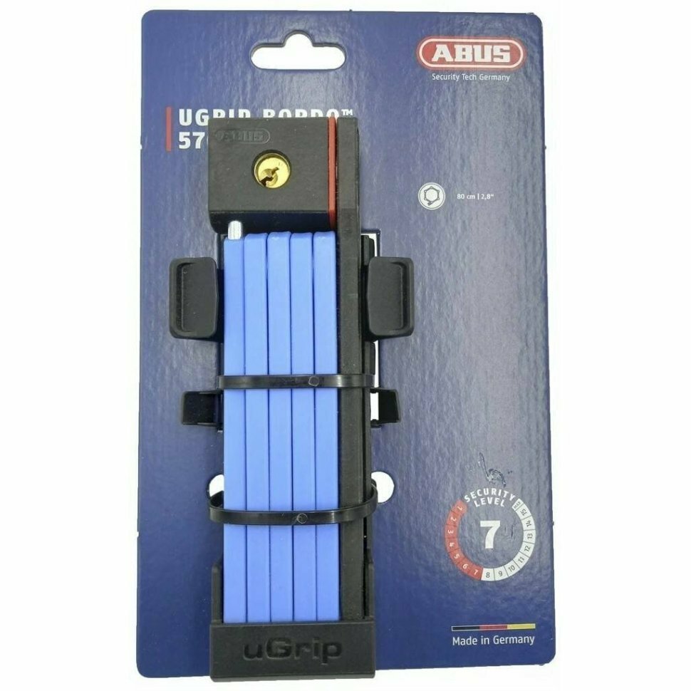 Велозамок складной сегментный ABUS BORDO uGrip 5700K/80, с ключом, защита 7/15, синий для велосипеда скутера мотоцикла