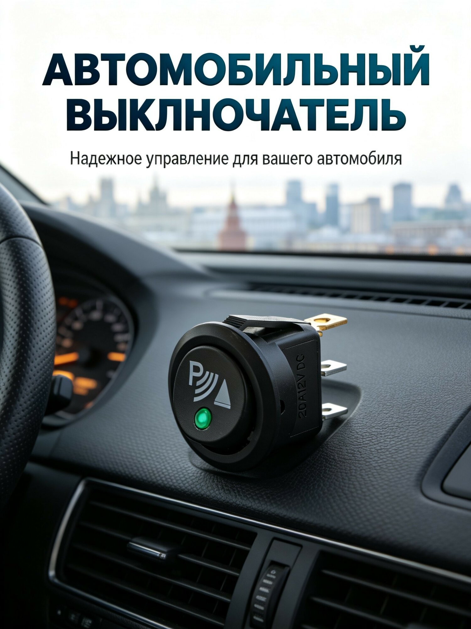 Выключатель 12 В 20 А с зелёной подсветкой, круглый пластиковый для автомобиля 3x2x2 см простая установка