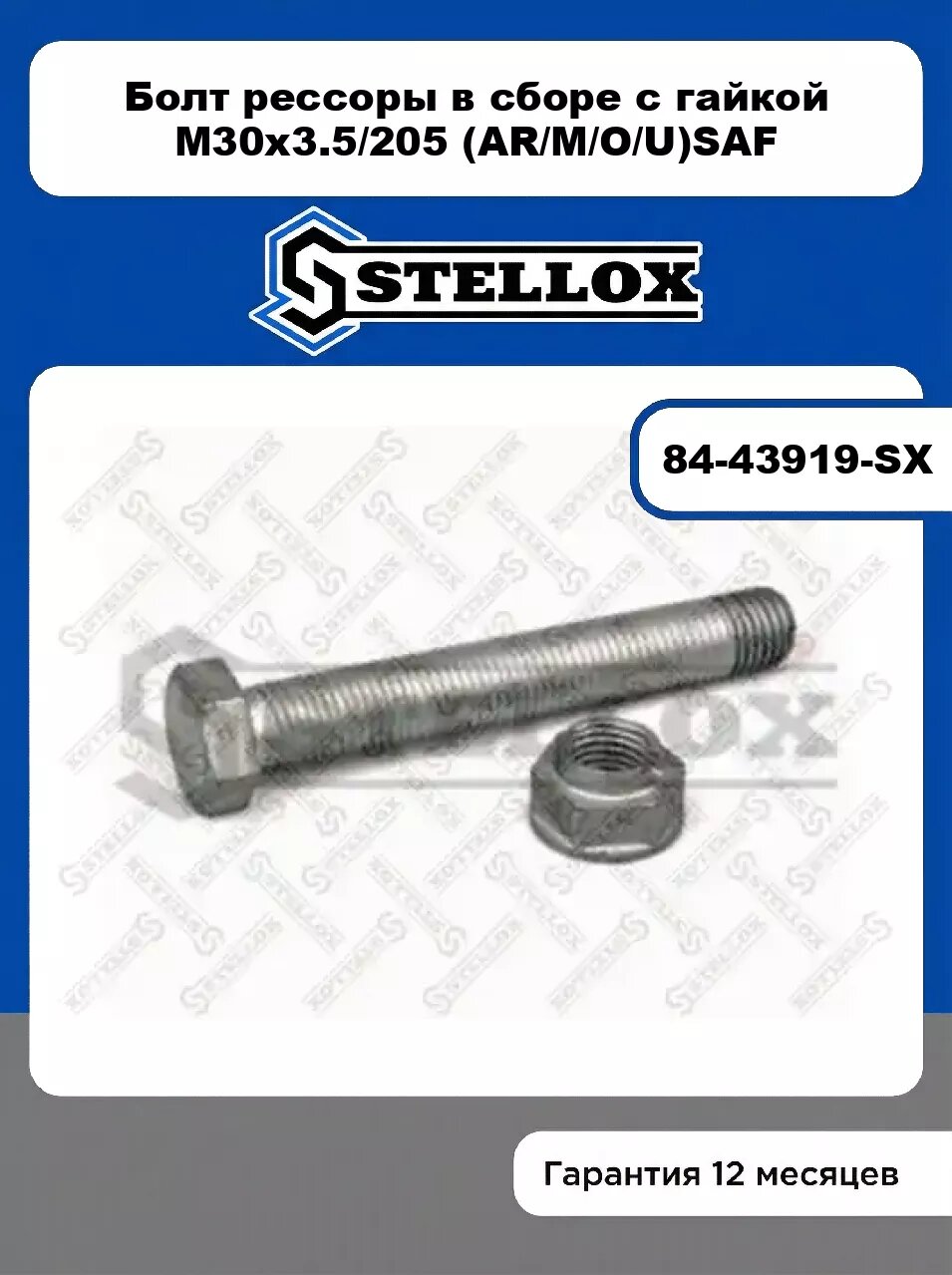 Болт рессоры в сборе с гайкой M30x3.5/205 (AR/M/O/U)SAF 84-43919-SX