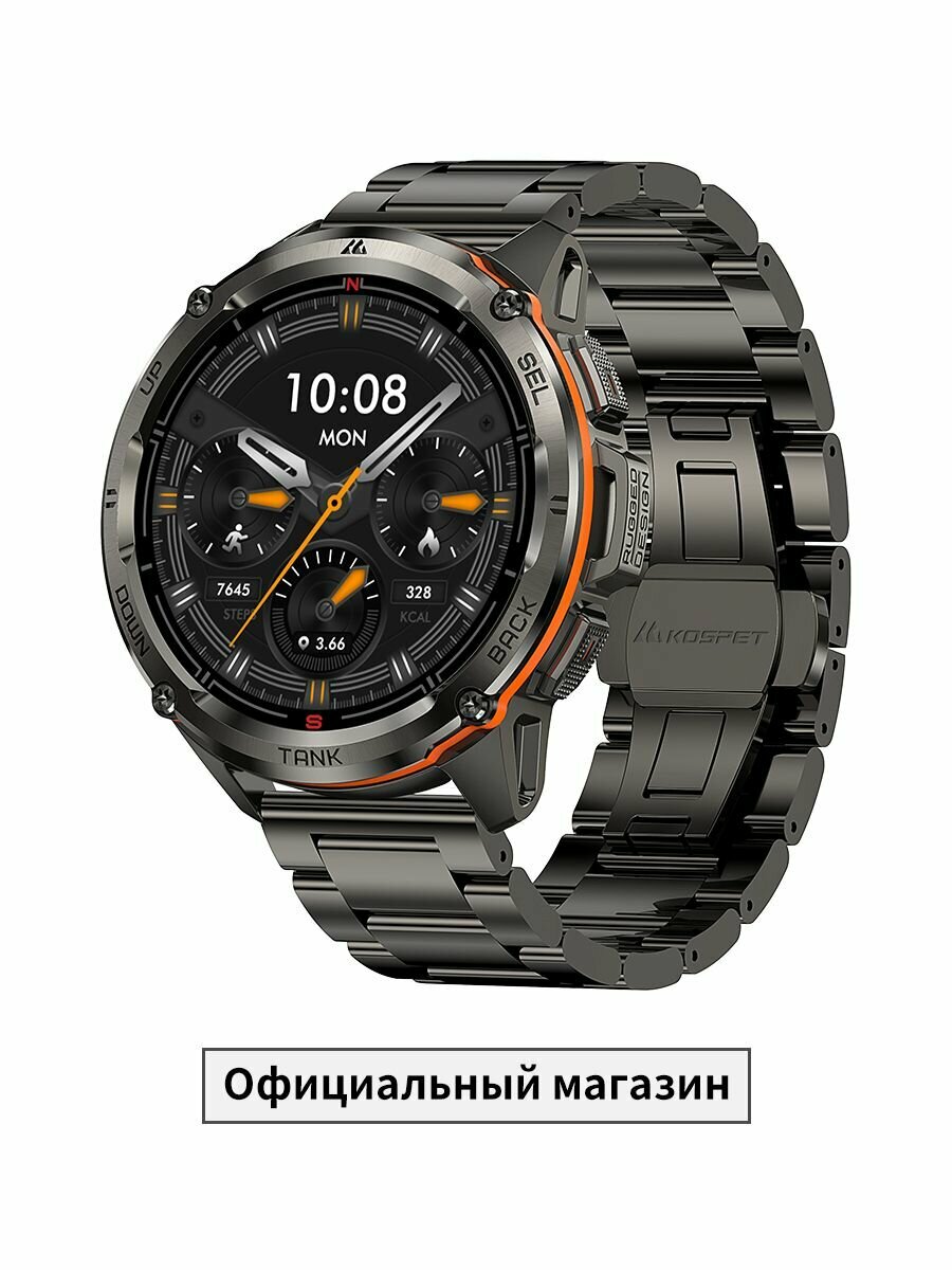 KOSPET TANK T3 Ultra смарт часы мужские, водонепроницаемость на глубине 100 метров, Поддержка GPS, мониторинг состояния здоровья, голосовой помощник, Матовый черный