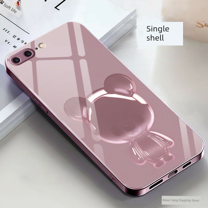 IPhone 8 Plus Прозрачный стеклянный чехол с сиреневой медвежьей фигуркой, только корпус