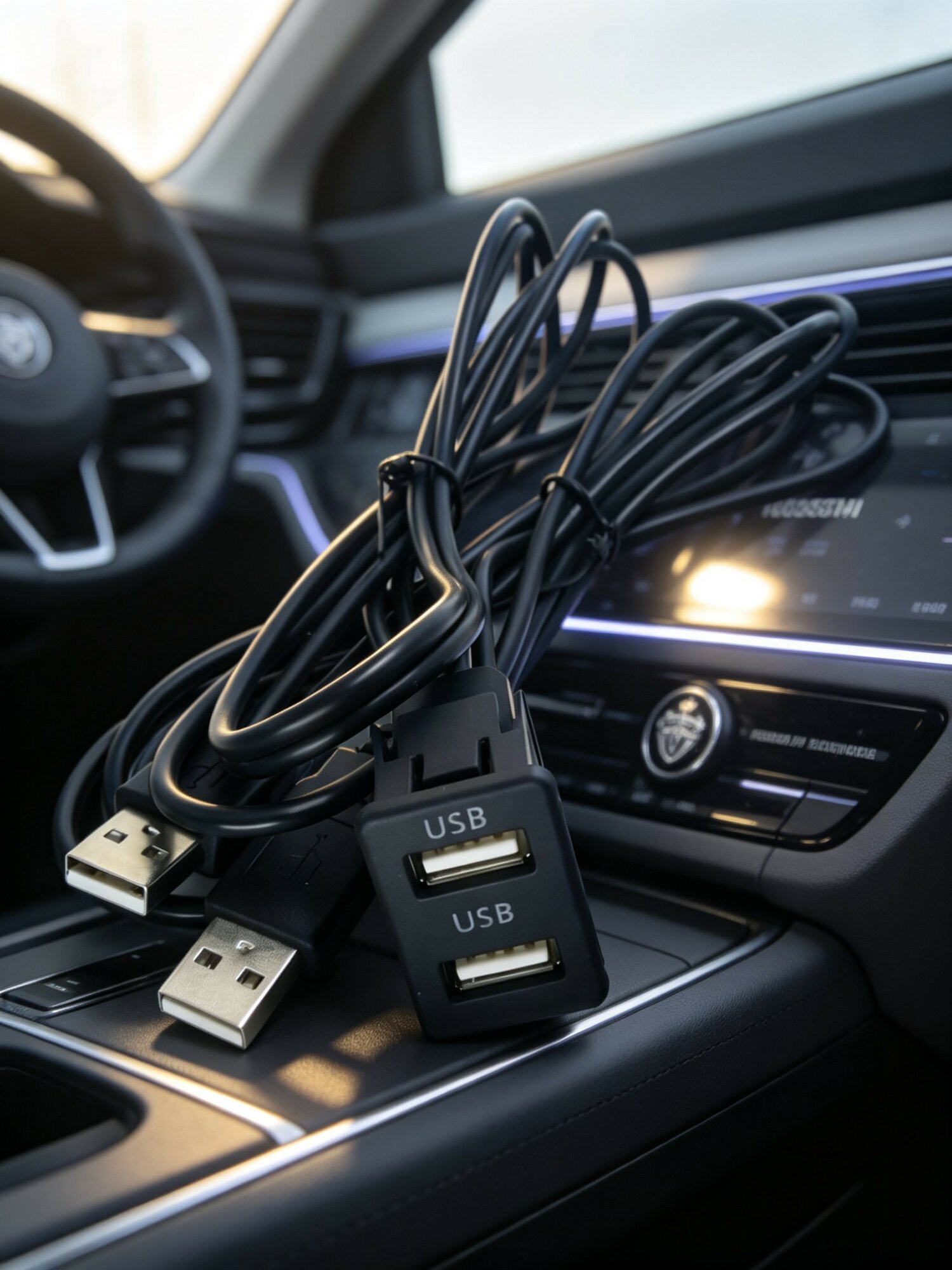 Панель с двумя USB A для врезной установки на торпедо, удлинительный адаптер для стереосистемы с кабелем 100 см