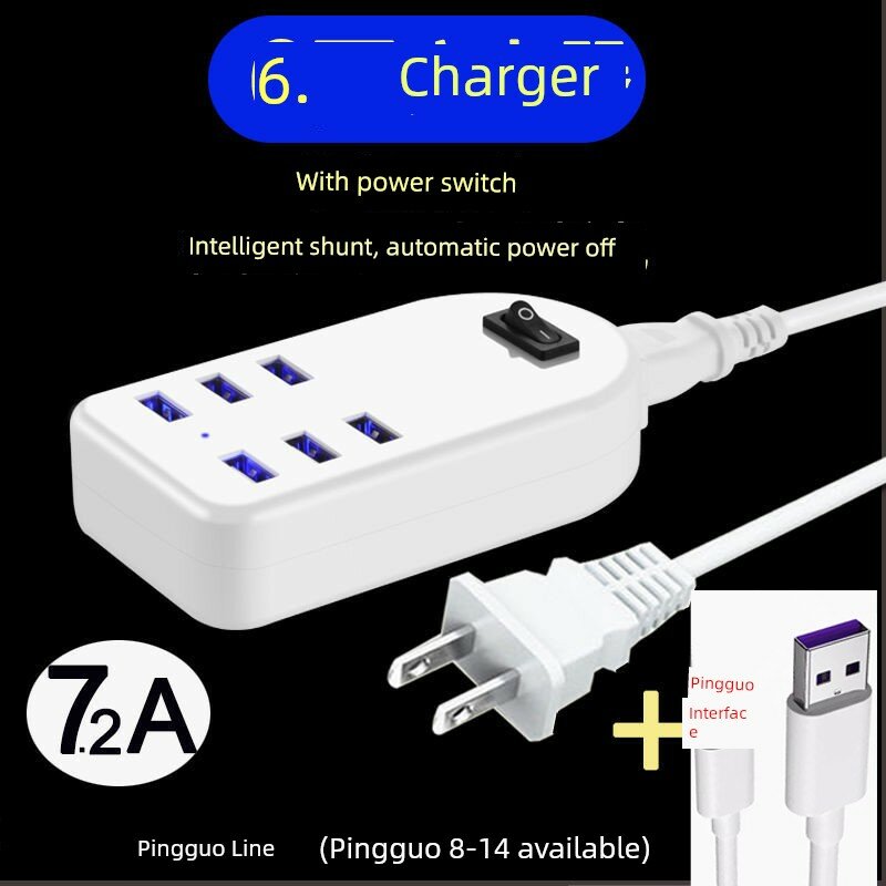 6-портовое умное USB-зарядное устройство с 3 комплектами кабелей Apple для быстрой зарядки PD 20 Вт