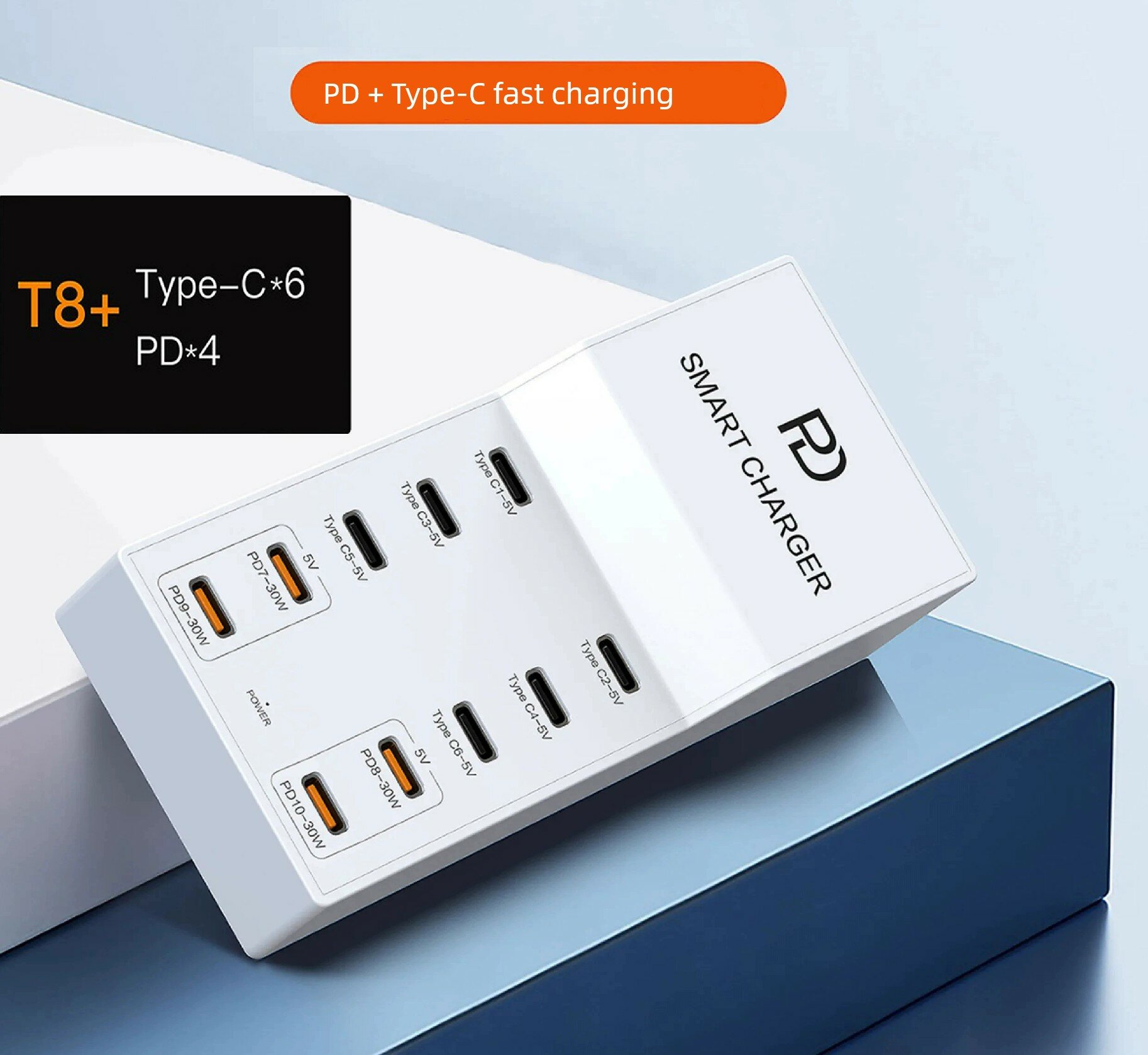 10-портовый USB-адаптер с PD и Type-C, быстрая зарядка для ноутбуков и телефонов