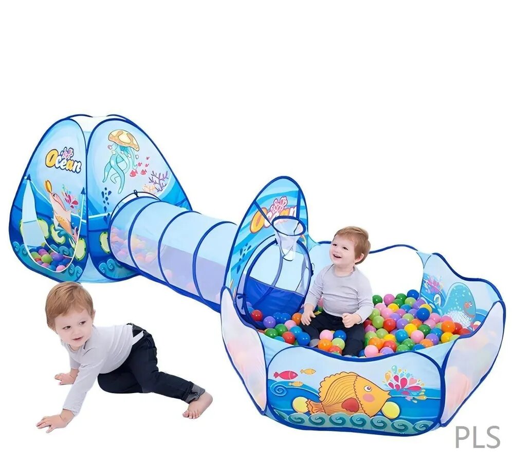 Детская палатка Складная Детская игровая площадка 3в1, манеж для детей, мячи для сухого бассейна с туннелем из полиэстера, Игры для детей
