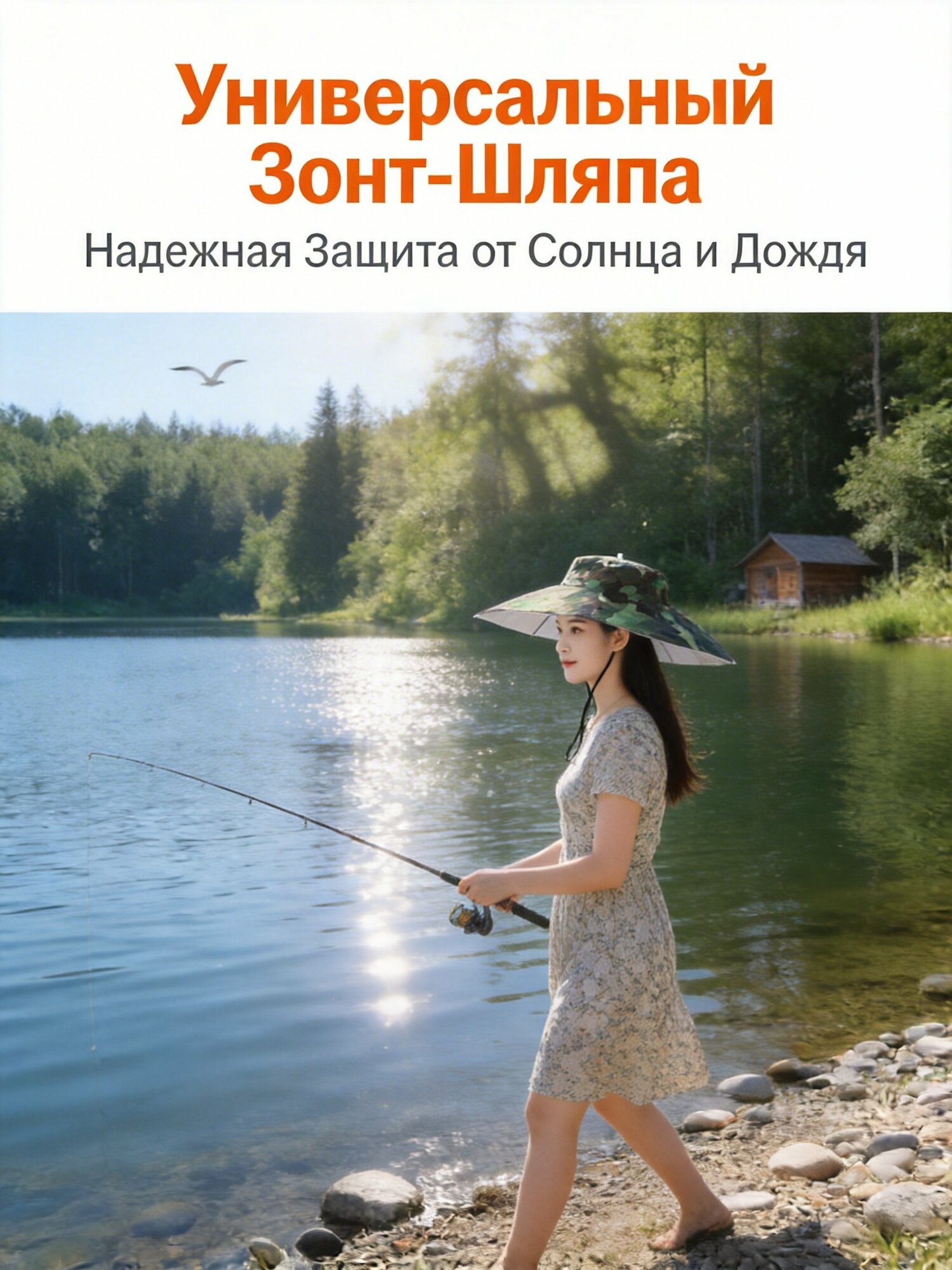 Luckon Зонт-шляпа, механический головной аксессуар для взрослых — защита от солнца и дождя с серебряным гелевым покрытием 69 см
