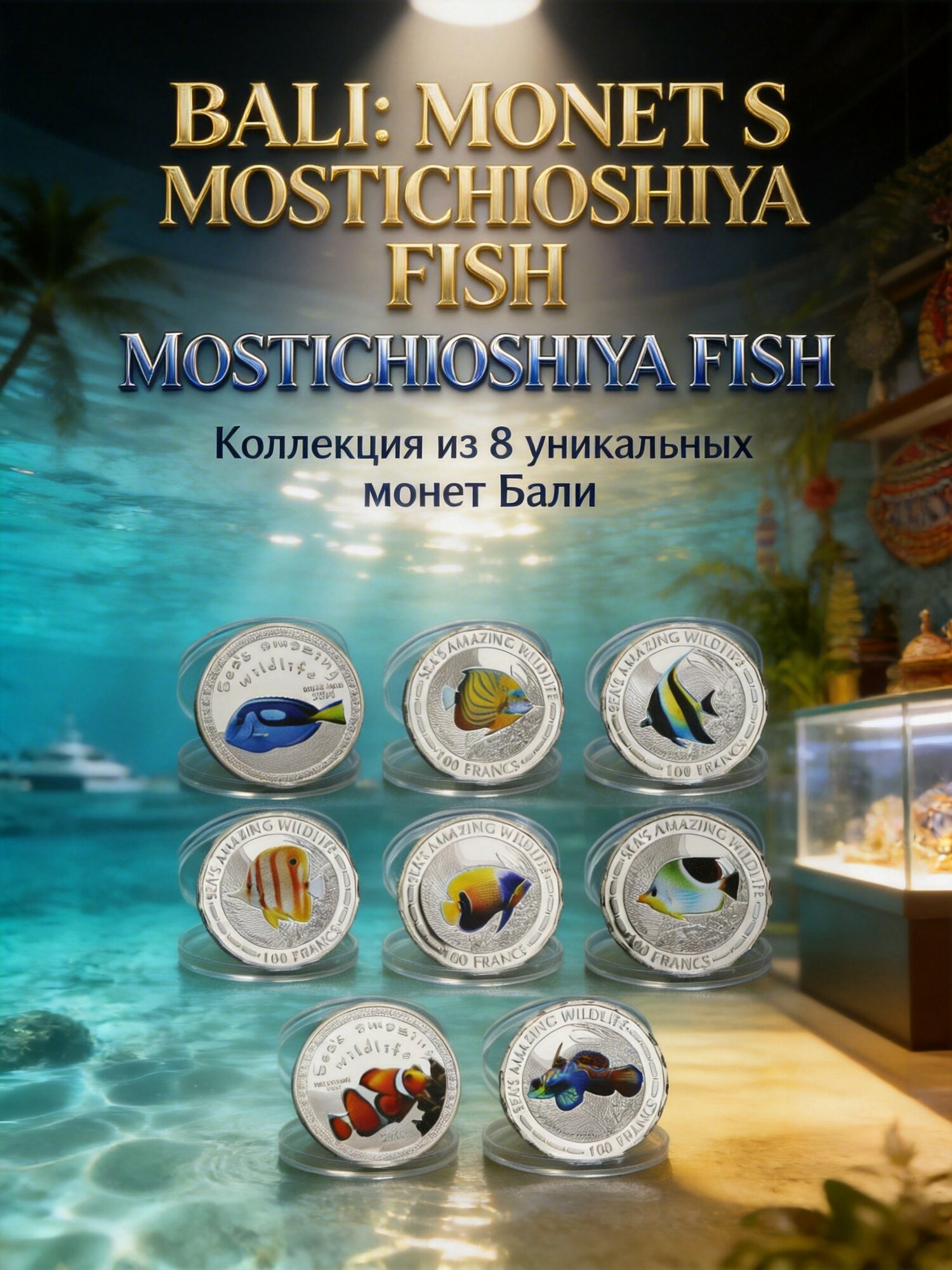 Бурунди набор памятных монет с морскими животными, 8 штук — коллекционная серия морской фауны и подарок для любителей