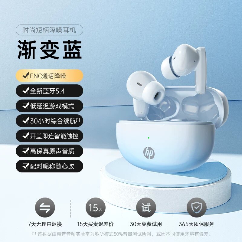 HP Беспроводные наушники Bluetooth с шумоподавлением при звонках, коротким корпусом и 30-часовой батареей -