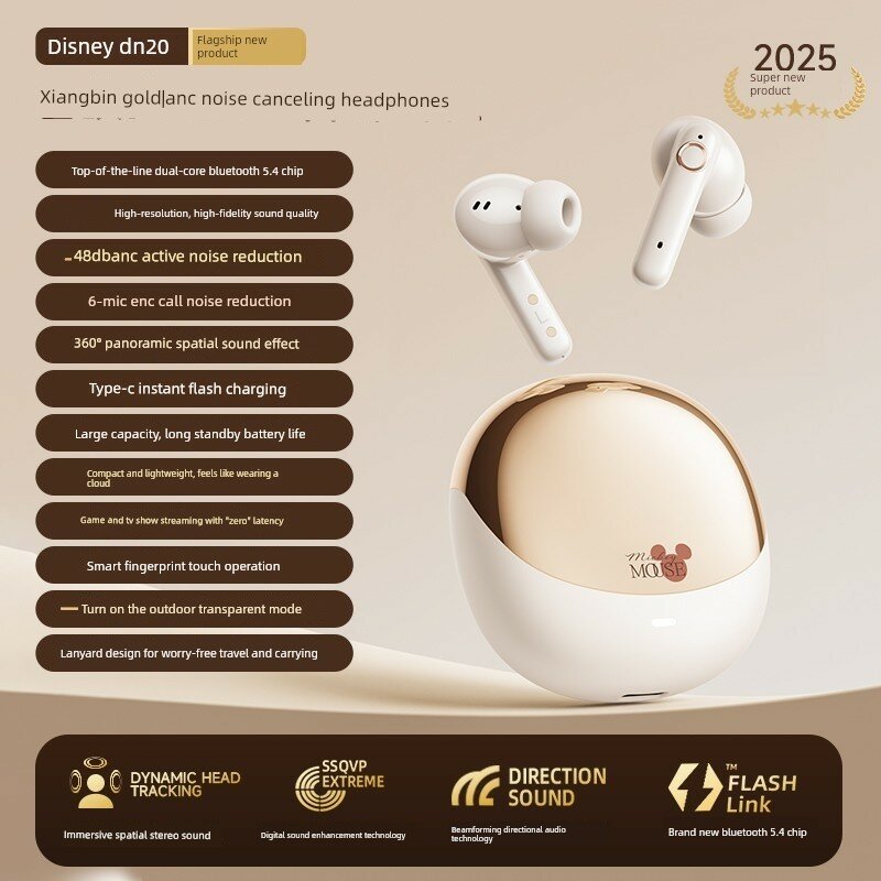 Беспроводные Bluetooth-наушники Disney с шумоподавлением, игровые наушники-вкладыши, новая модель 2026 года, с очень