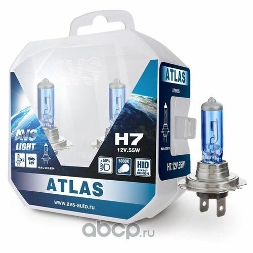 Лампа галогеновая H7 12V 55W 5000К AVS ATLAS Plastic box-2шт / A78909S / Avs Industrial Co A78909S
