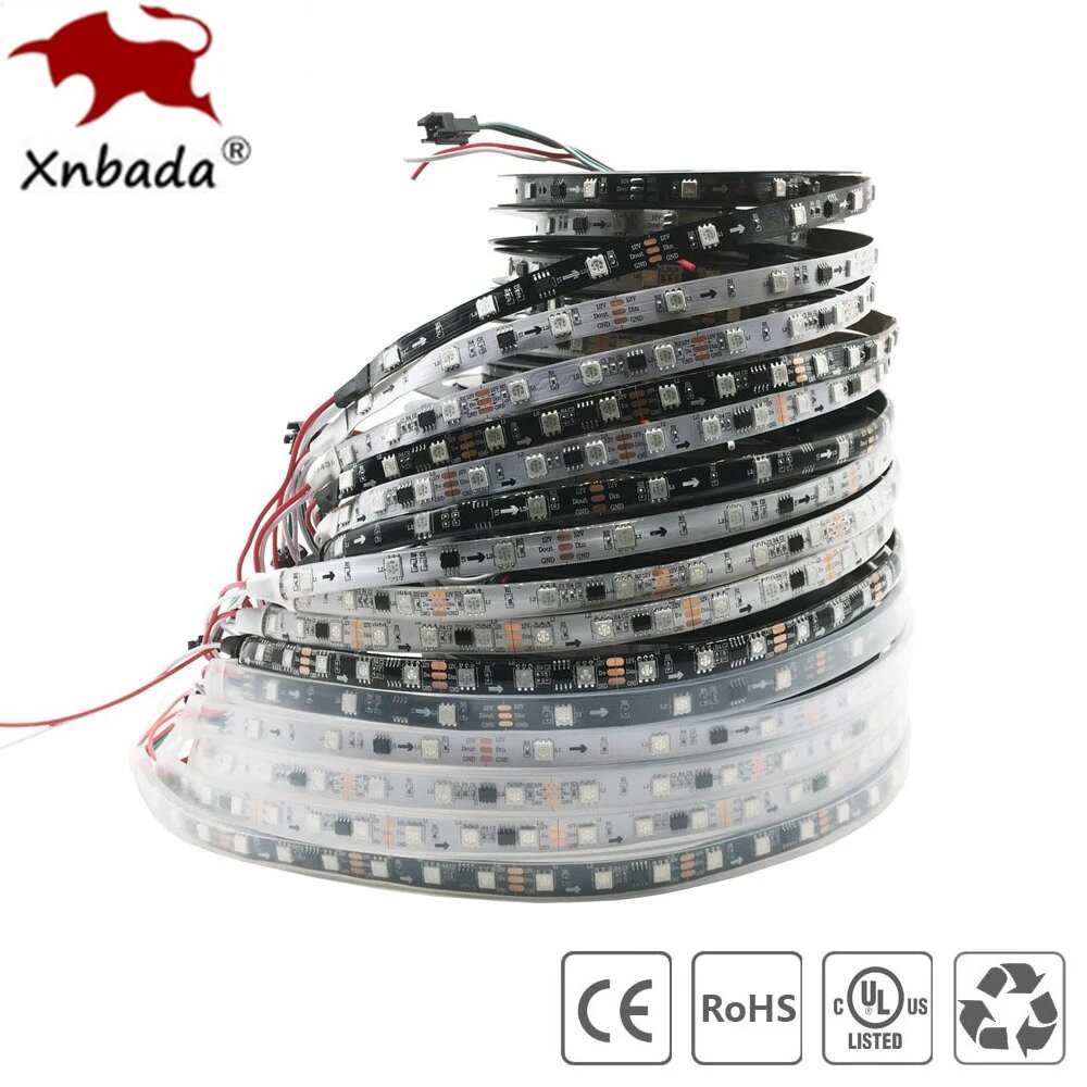 Светодиодная лента RGB WS2811 5м, 60 Leds, White PCB Bright