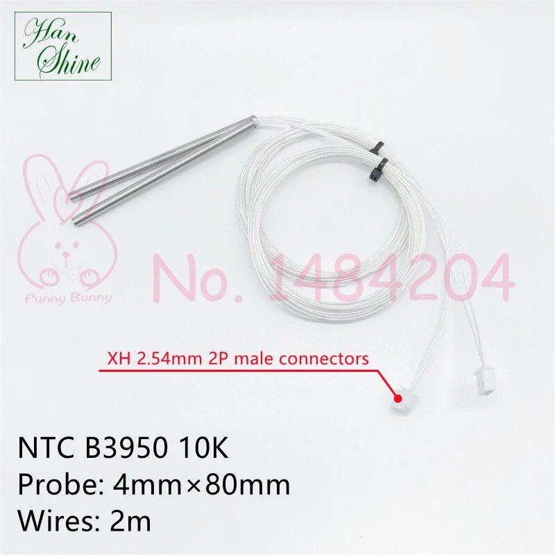 Термодатчик NTC B3950 10K, 4x80mm, 2m, 2.54mm connectors