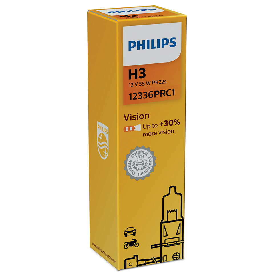 Лампа H3 12V 55W PK22s +30% Vision / Philips / 12336PRC1