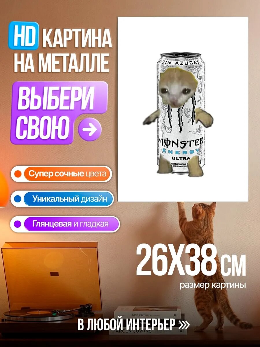 Картина на HD металле Мем с энергетиком